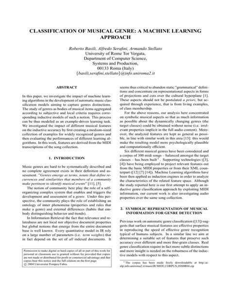 classification of musical genre a machine learning approach