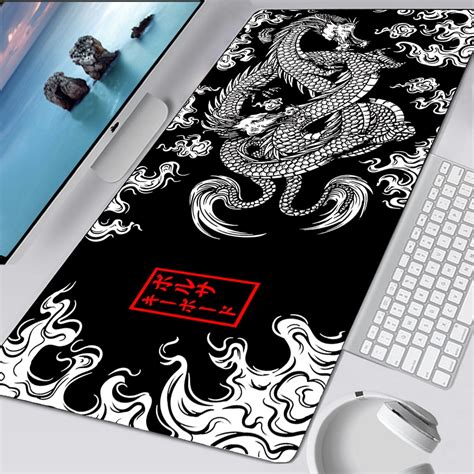 Dragon podkładka pod mysz czarno biała Deskmat Playmat Laptop japonia