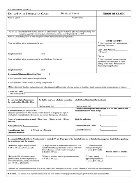 Fillable Proof Of Claim Form Chapter 13 Printable Forms Free Online