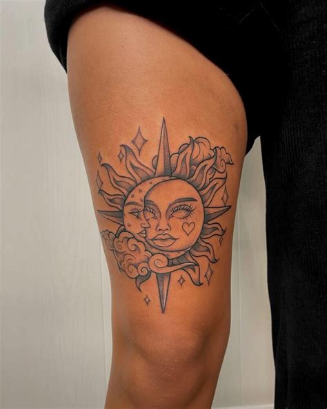 Sun And Moon Thigh Tattoo TheFab20s