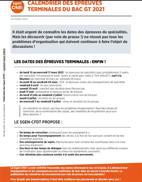 Dates Bac SGEN CFDT Provence Alpes