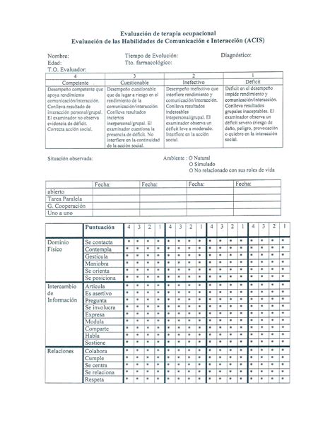 Acis Evaluaci N Acis Terapia Ocupacional Studocu