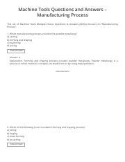 Manufacturing Process Machine Tools Questions And Answers