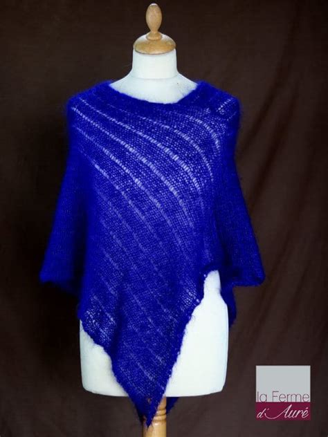 Poncho Laine Mohair Et Soie Bleu Encre Poncho Femme Laine