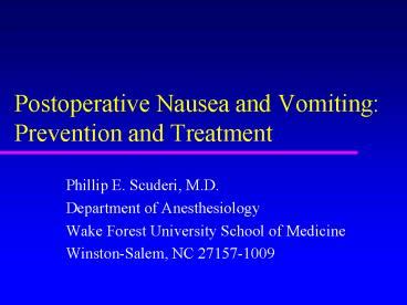 Ppt Postoperative Nausea And Vomiting Prevention And Treatment