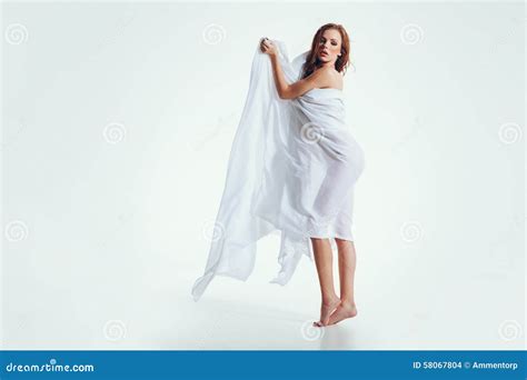 Naked Woman Posing Sensuously On White Background Stock Photo Image