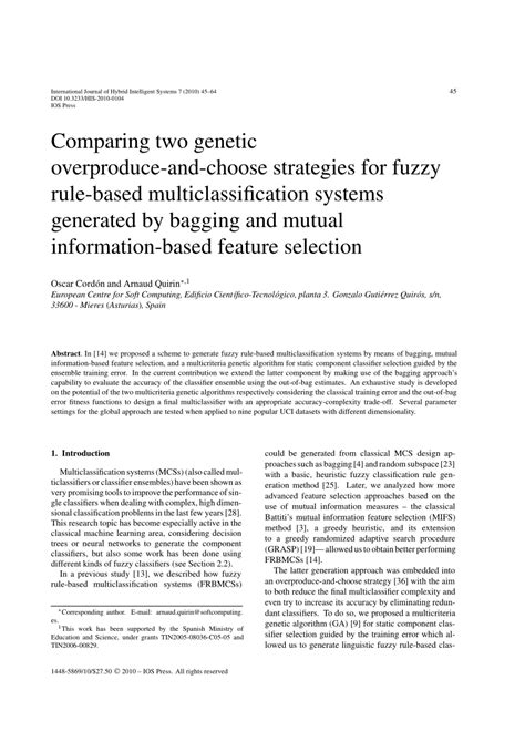 pdf comparing two genetic overproduce and choose strategies for fuzzy rule based