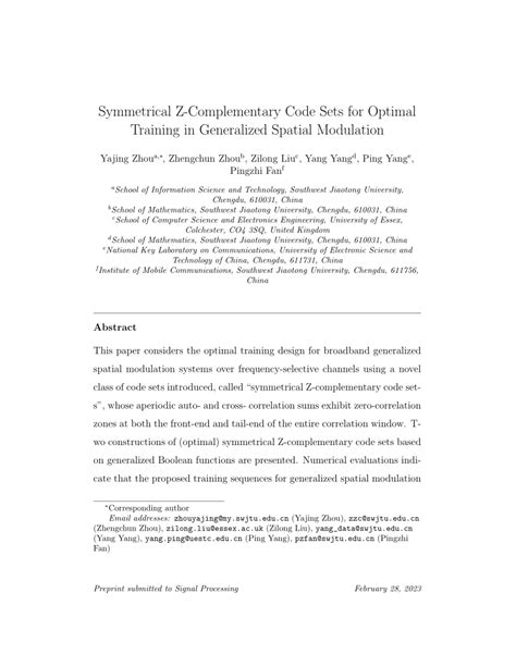 pdf symmetrical z complementary code sets for optimal training in generalized spatial modulation