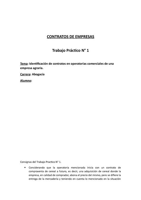 Contratos DE Empresas TP1 CONTRATOS DE EMPRESAS Trabajo Práctico N 1