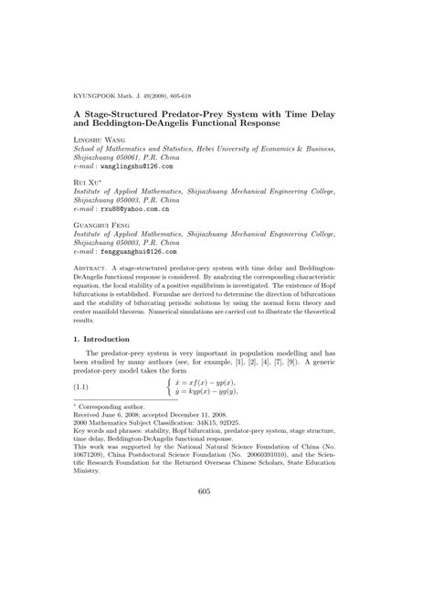 pdf a stage structured predator prey system with time delay and beddington deangelis