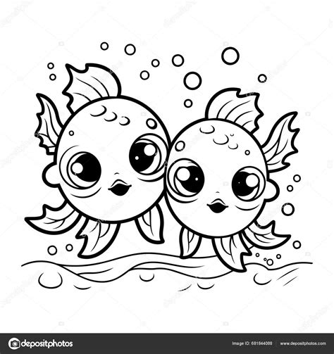 Farvelægning Side Outline Tegneserie Koi Fisk Par Vektorillustration
