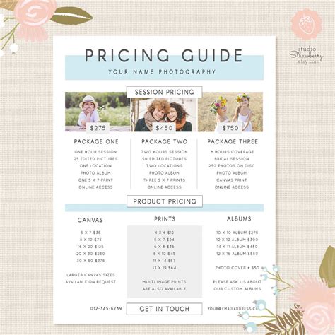 Photography Pricing Template Pricing Guide Template Pricing List