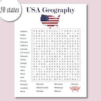 Usa Geography Fun Activity All Us States Word Search Puzzle Activity
