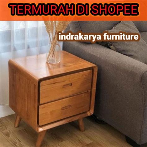Jual Meja Nakas Minimalis Laci 2 Bedside Table Night Stand Kayu Jati