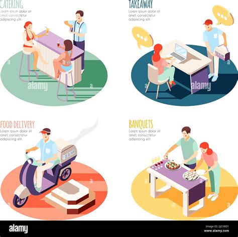 Isometric Catering And Food Deliverty Set Vector Illustration Stock