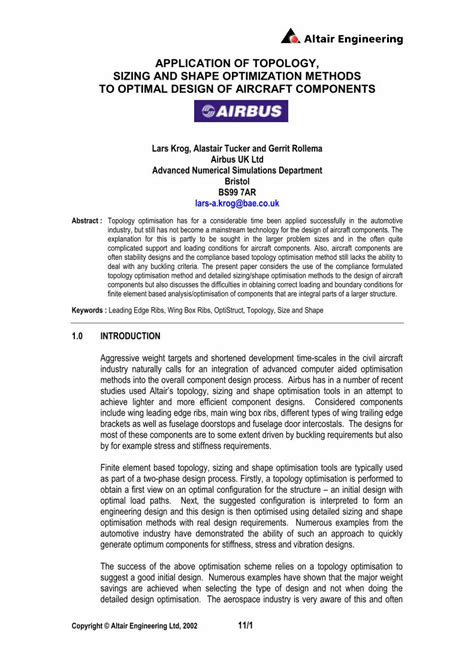 pdf application of topology sizing and shape optimization jps7 aircraft design · sizing