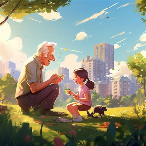 Premium Ai Image A Grandfather Playing With Her Granddaughter Wallpaper Generative Ai