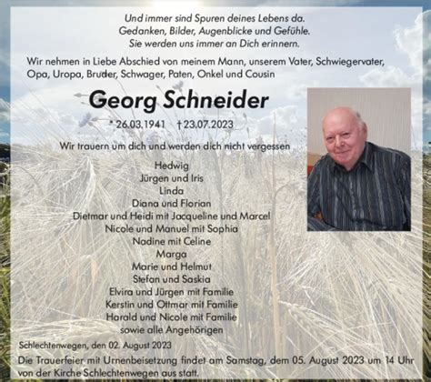 Traueranzeigen Von Georg Schneider Vrm Trauer De