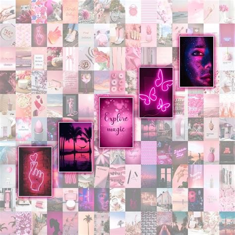 Hot Pink Wall Collage Kit Pcs Dorm Decor For College Girls Cubicle