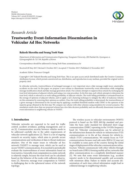 pdf trustworthy event information dissemination in vehicular ad hoc networks
