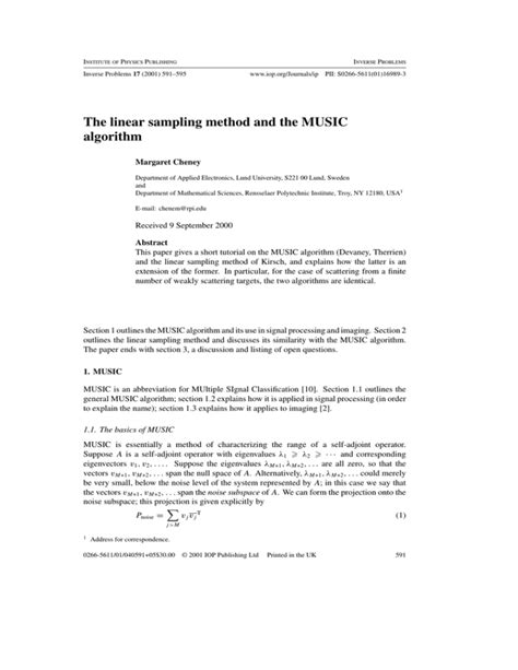 the linear sampling method and the music algorithm margaret cheney