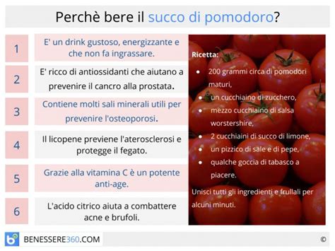 Succo di pomodoro da bere benefici proprietà e calorie