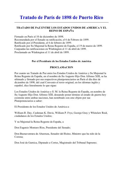 Tratado de París de 1898 de Puerto Rico