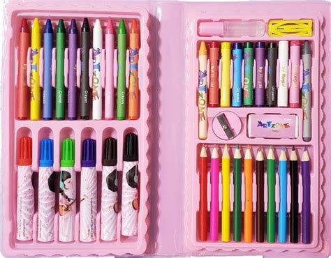 Estojo Maleta Para Pintura Escolar 48 Peças Rosa Artzone Kit