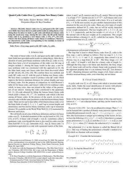 pdf quasi cyclic codes over z4 and some new binary codes