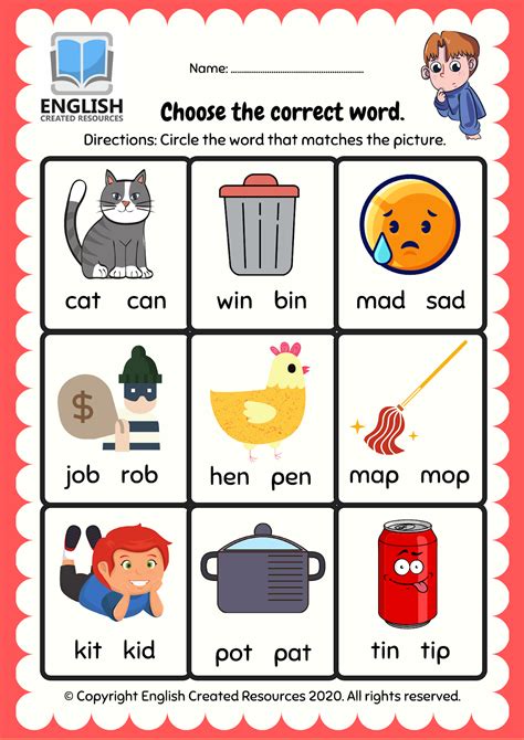 Cvc Words For Grade 1 With Pictures