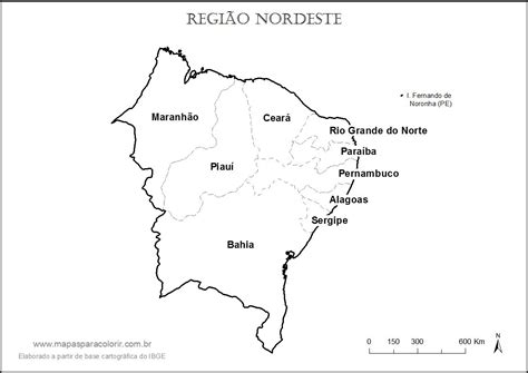 Mapas da Região Nordeste para colorir