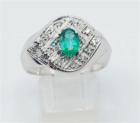 18 Carati Oro Bianco Anello 0 37 Ct Smeraldo Diamanti Catawiki