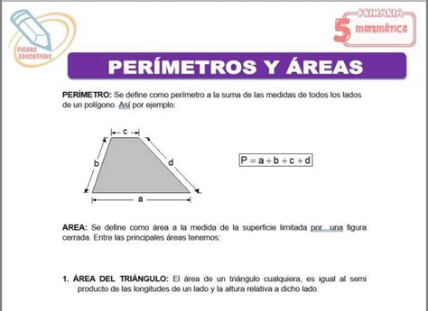 Perímetros y áreas para Quinto de Primaria Fichas Educativas