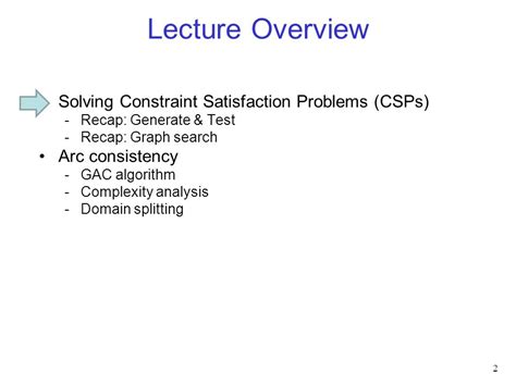 arc consistency and domain splitting in csps cpsc 322 csp 3 textbook poole and mackworth § 4