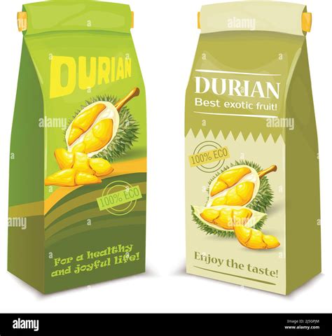 Vector Realistic Illustration Packing For Exotic Durian Fruit