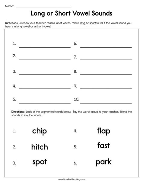 Long Or Short Vowel Sounds Worksheet Have Fun Teaching