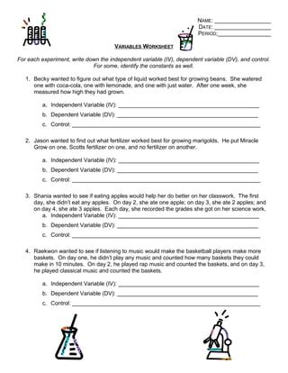 Identifying Independent And Dependent Variables Worksheet PDF
