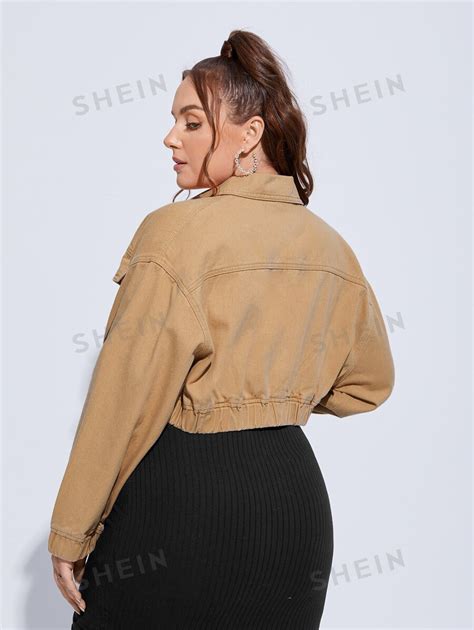 Shein Essnce Cazadora Mezclilla Con Bolsillo Con Solapa De Hombros