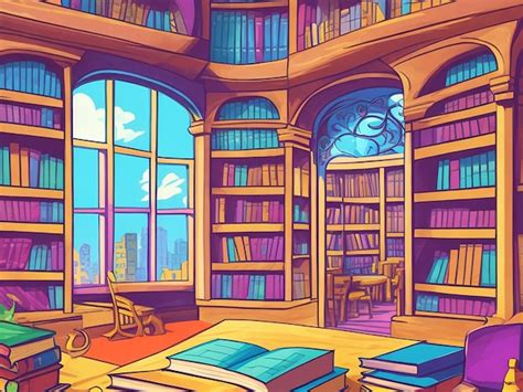 Ilustra O Dos Desenhos Animados Da Biblioteca De Livros Foto Premium