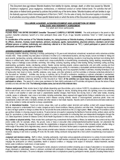 Fillable Online ACKNOWLEDGEMENT AND ASSUMPTION OF RISKS Fax Email