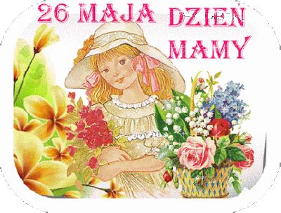 Dziewczynka z bukietem kwiatów na dzień matki Gify i obrazki na
