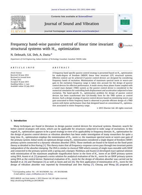 pdf frequency band wise passive control of linear time invariant structural systems with h∞