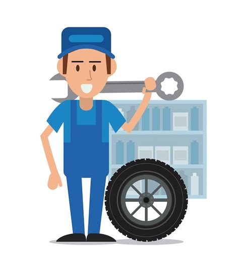 Mecánico de dibujos animados icono de auto rapair Vector Premium