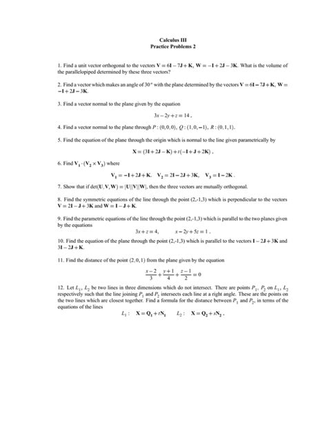 calculus iii practice problems 2 k w