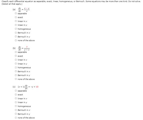 solved classify each differential equation as separable