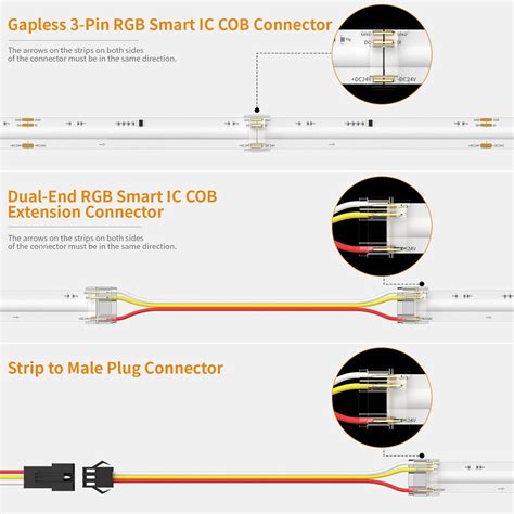 PAUTIX 12mm Connectors For RGB Smart IC COB LED Strip Light 3 Pin
