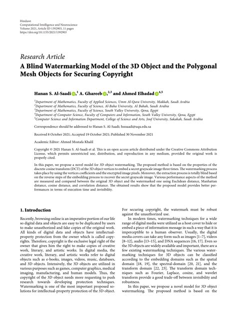 pdf a blind watermarking model of the 3d object and the polygonal mesh objects for securing