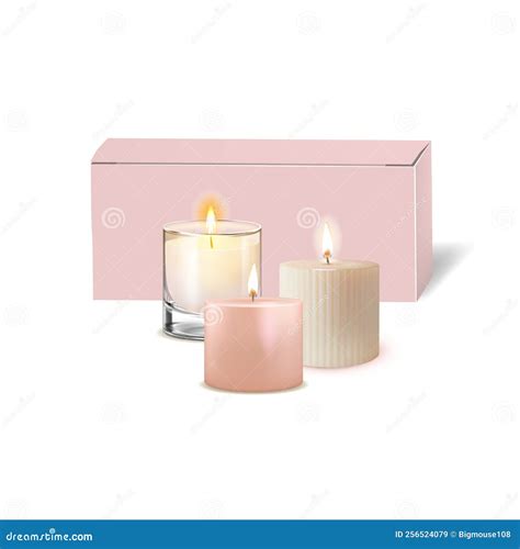 Realistic Detailed 3d Different Scented Wax Candle In Glass Jar And Box