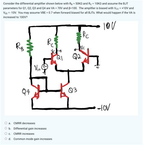 Solved Consider The Differential Amplifier Shown Below With Chegg