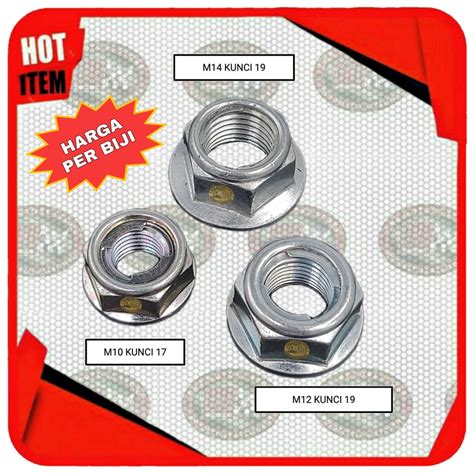 Jual MUR LOCK FLANGE LOCKNUT M10 M12 M14 AS RODA DEPAN BELAKANG TENGAH